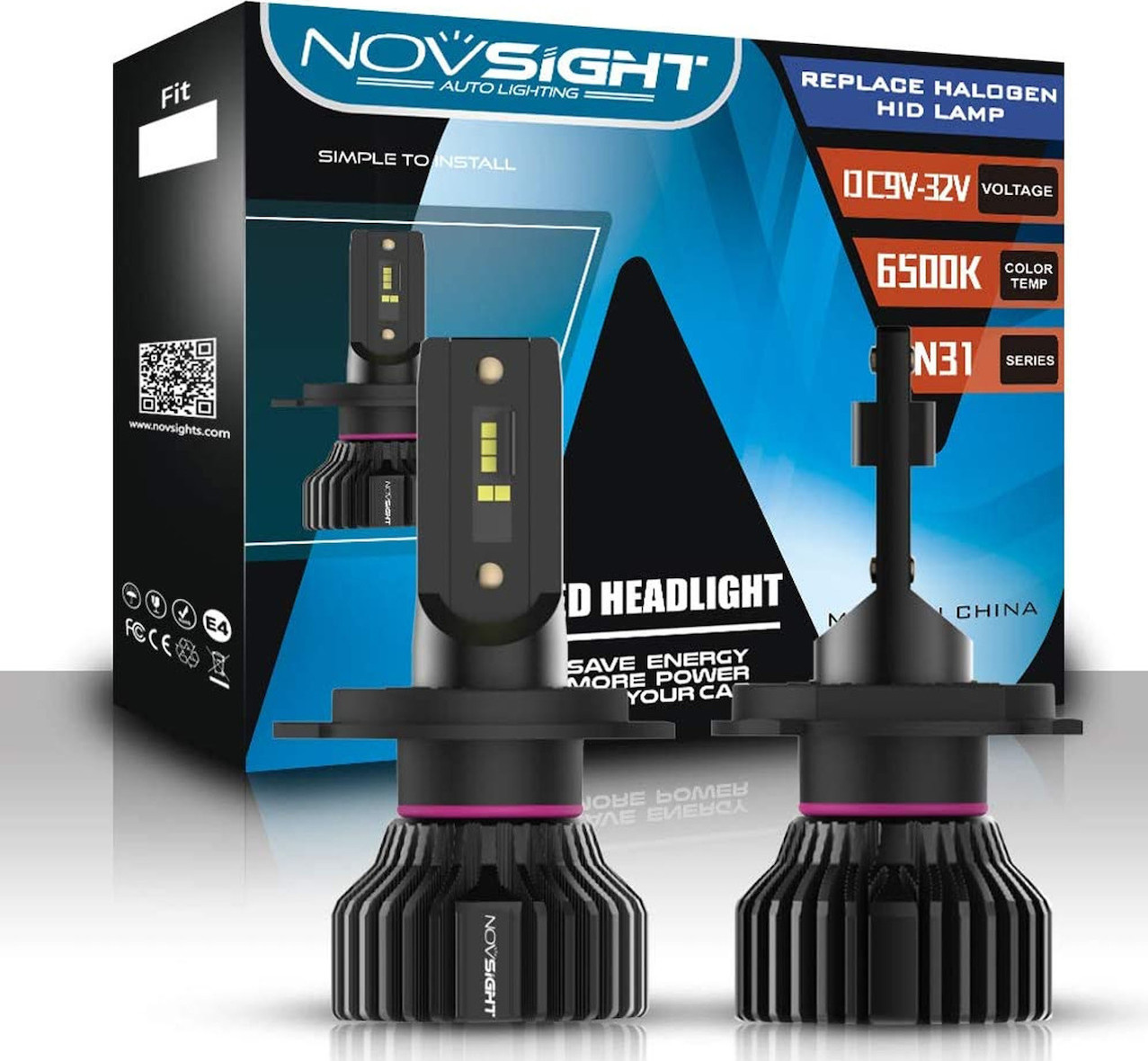 NovSight Λάμπες Αυτοκινήτου N31 H4 LED 6500K Ψυχρό Λευκό 12-24V 50W ...