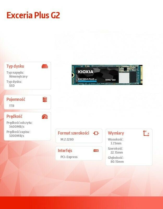 Kioxia Exceria Plus G2 SSD 1TB M.2 NVMe PCI Express 3.0 LRD20Z001TG8 | Skroutz.gr
