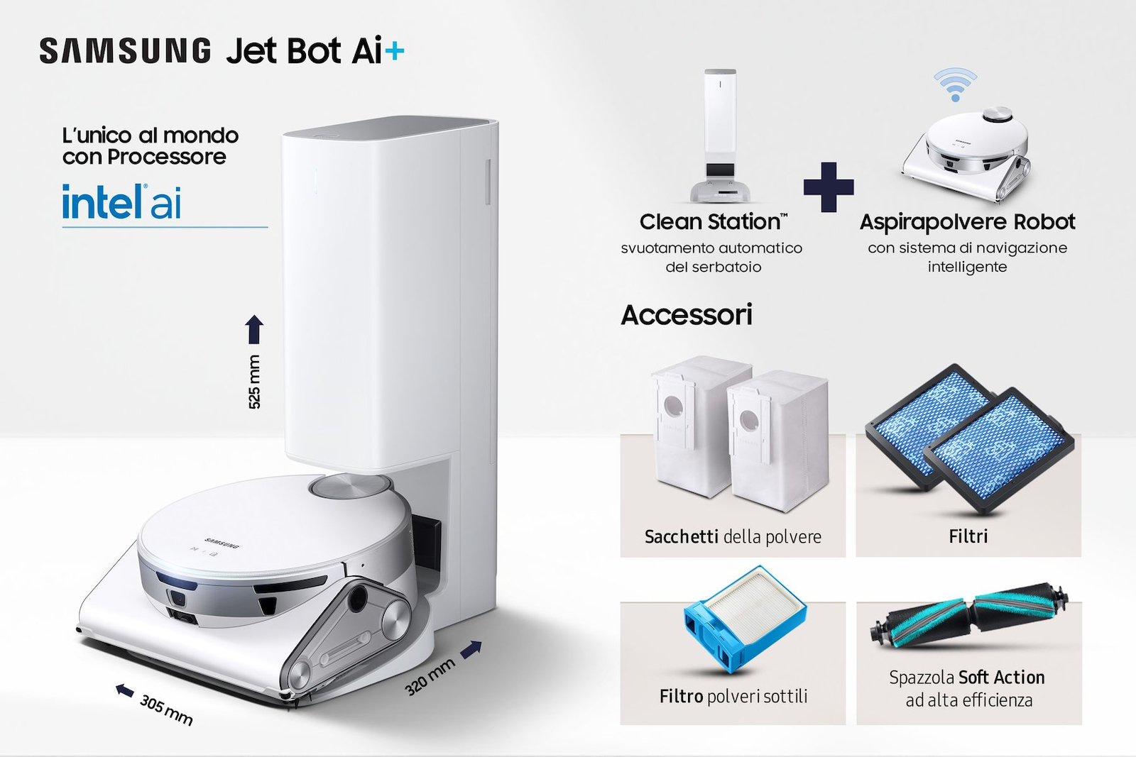 Samsung Jet Bot AI+ Σκούπα Ρομπότ με Χαρτογράφηση και Wi-Fi Λευκή ...