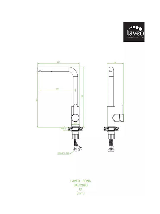 Laveo Bona BAB 269D Groß Küchenarmatur Zähler Edelstahl Silber ...