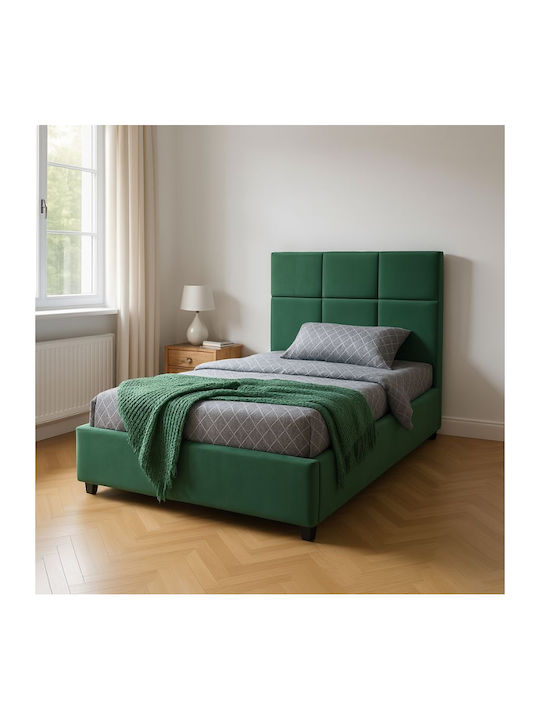 Kingston Κρεβάτι Ημίδιπλο Επενδυμένο με Ύφασμα Πράσινο με Αποθηκευτικό Χώρο & Τάβλες για Στρώμα ...