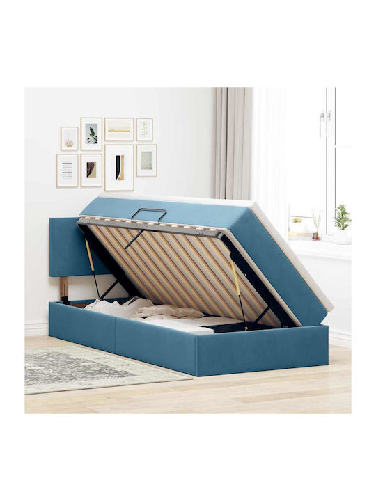 Κρεβάτι Μονό Επενδυμένο με Ύφασμα Σκούρο Μπλε με Αποθηκευτικό Χώρο ...