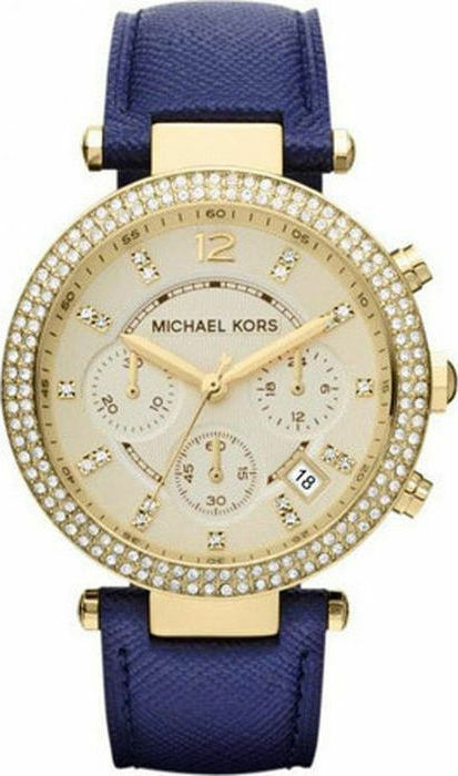 Michael Kors Parker Ρολόι Χρονογράφος με Μπλε Δερμάτινο Λουράκι MK2280 ...