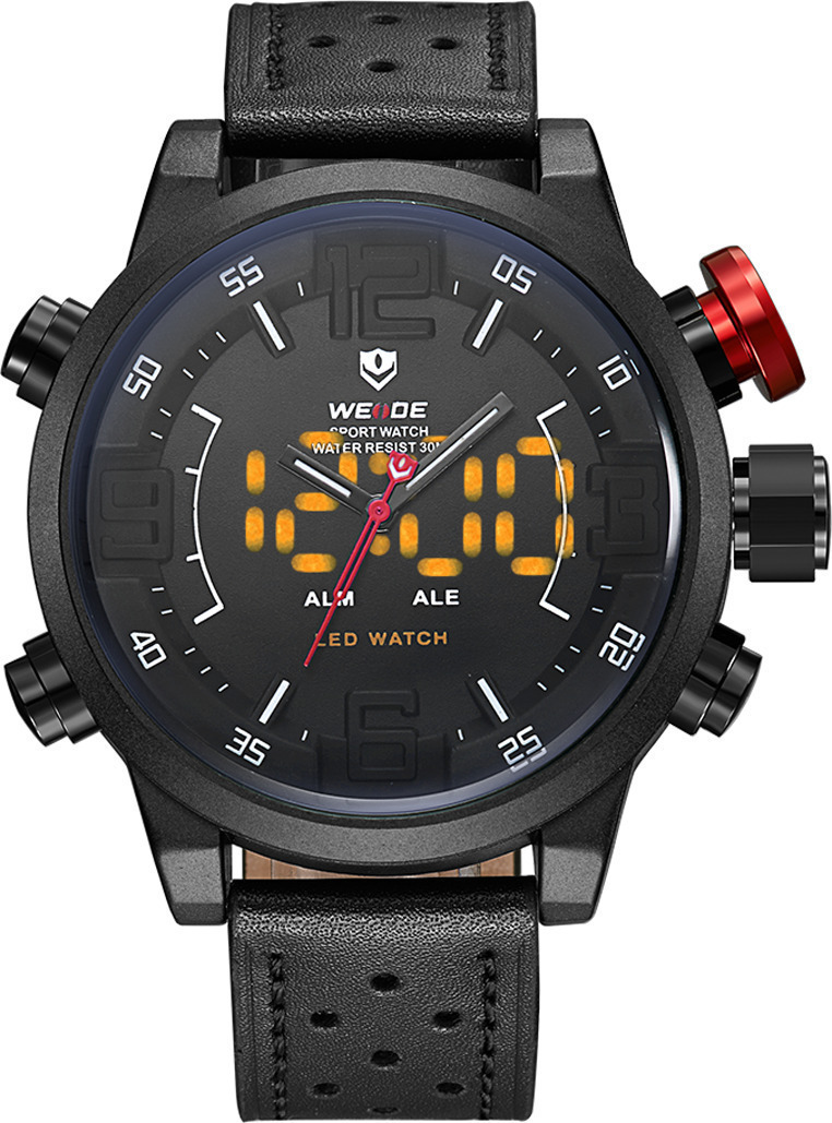 Weide Αναλογικό/Ψηφιακό Ρολόι Μπαταρίας με Δερμάτινο Λουράκι σε Μαύρο χρώμα WD10163 | Skroutz.gr