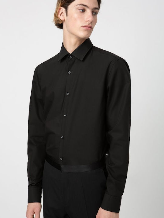 Hugo Boss Kenno Μακρυμάνικo Βαμβακερό Πουκάμισο σε Στενή Γραμμή Μαύρο ...