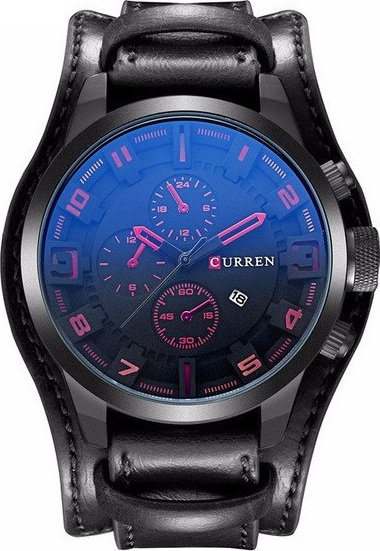 Curren 8225 Ρολόι Μπαταρίας με Δερμάτινο Λουράκι Black / Red | Skroutz.gr