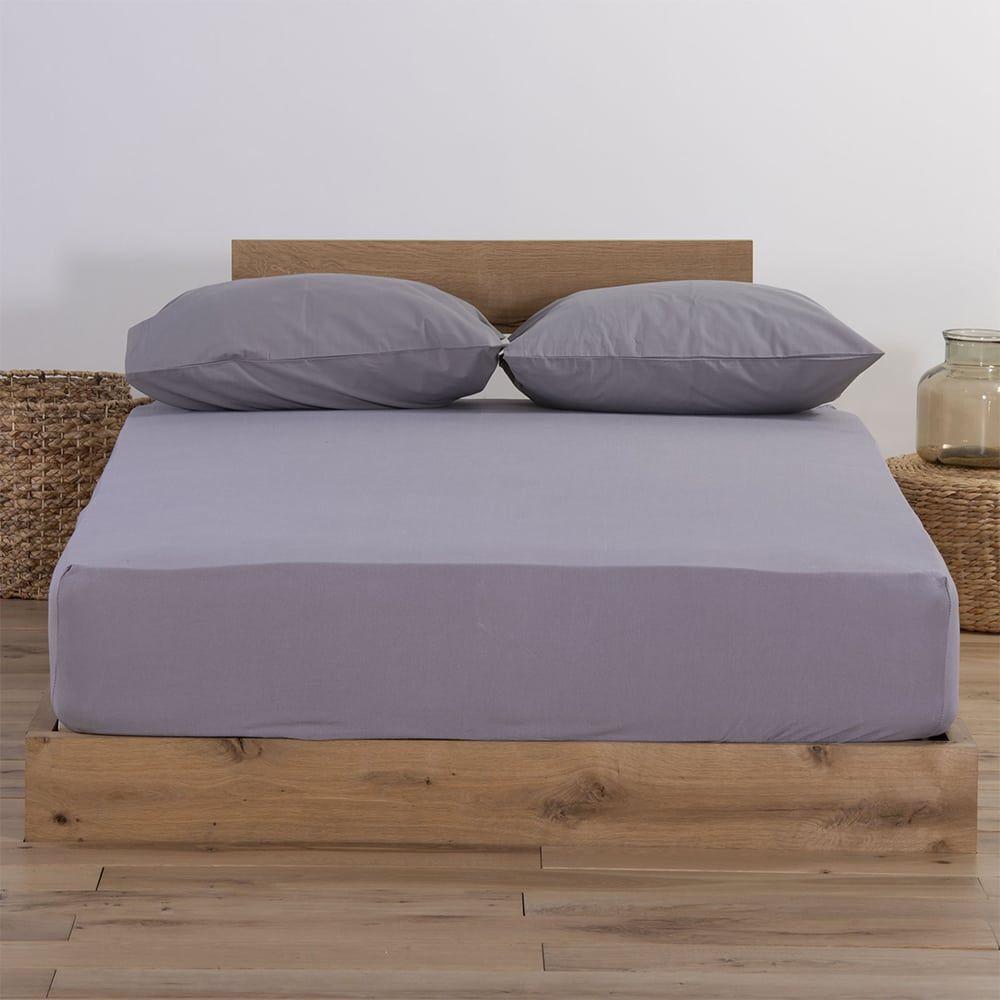 Nef-Nef Σεντόνι King Size με Λάστιχο 180x200+35εκ. Jersey Light Grey ...