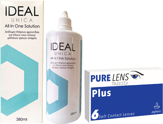 Pure Lens Plus 6 Μηνιαίοι Φακοί Επαφής Υδρογέλης & Ideal Unica 380ml ...