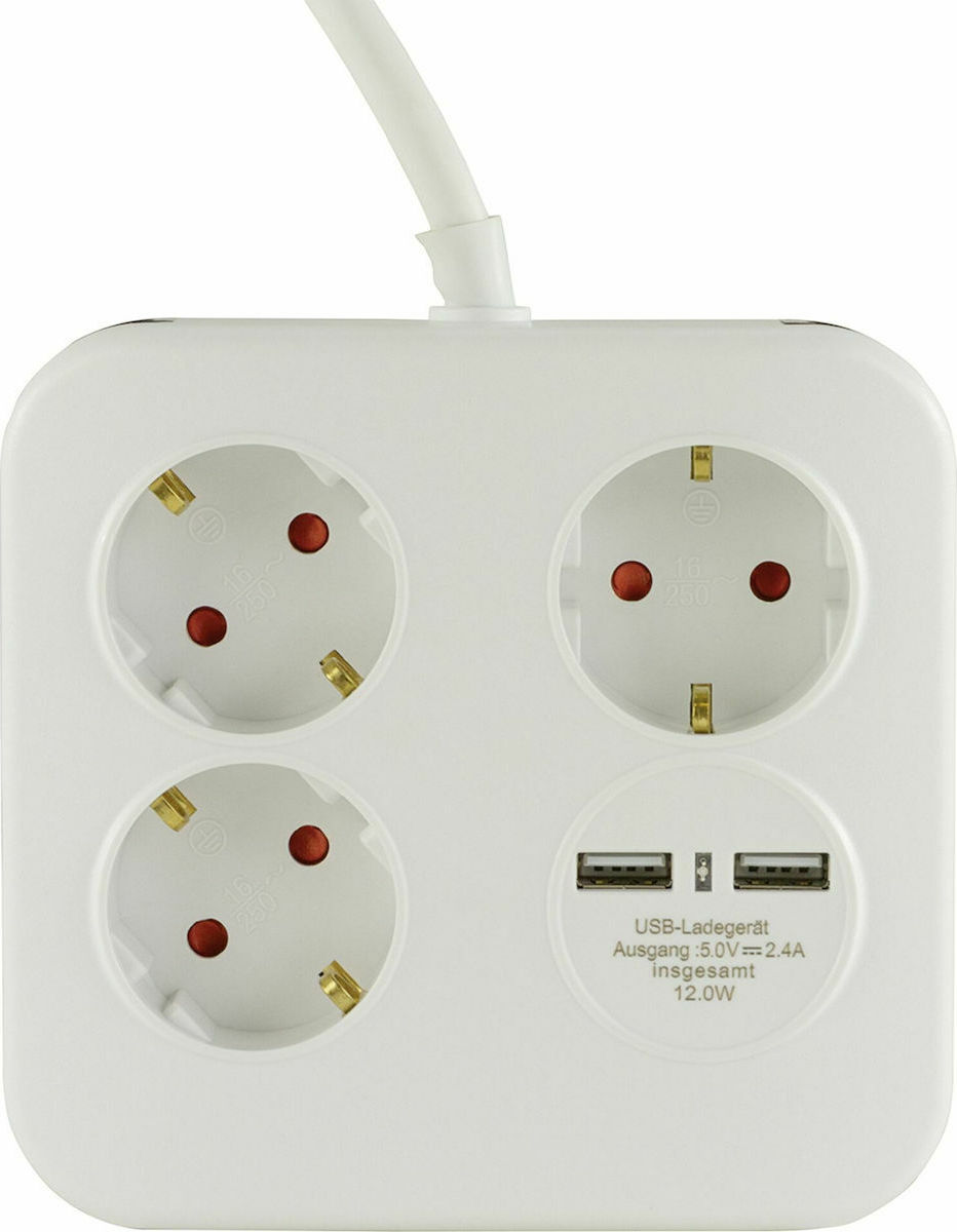 REV Πολύπριζο 3 Θέσεων με 2 USB-A, USB-C και Καλώδιο 1.4m 0012378109 ...