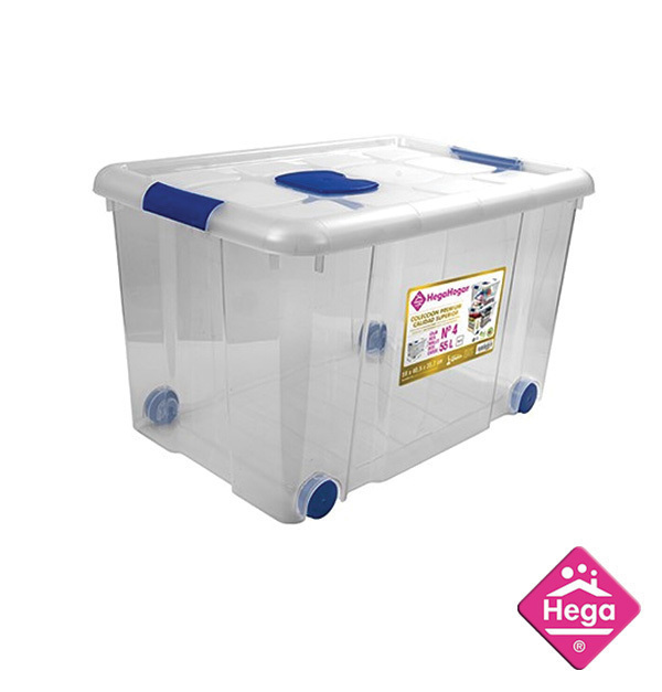 Hega Hogar Πλαστικό Κουτί Αποθήκευσης με Ρόδες και Καπάκι Διάφανο 59x40 ...