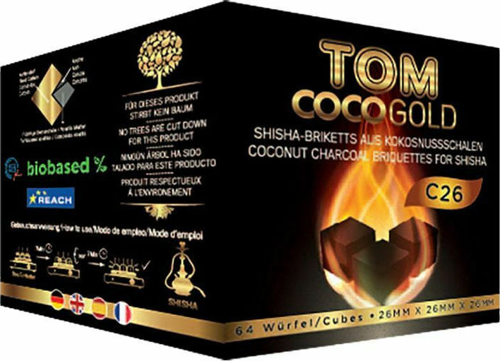 Tom Coco Gold 26mm Καρβουνάκια Ναργιλέ Κάρβουνο Ναργιλέ 1kg Coco Gold ...