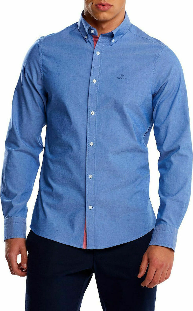 Gant Ανδρικό Πουκάμισο με Κανονική Γραμμή Μακρυμάνικo Μπλε 3032032-436 ...
