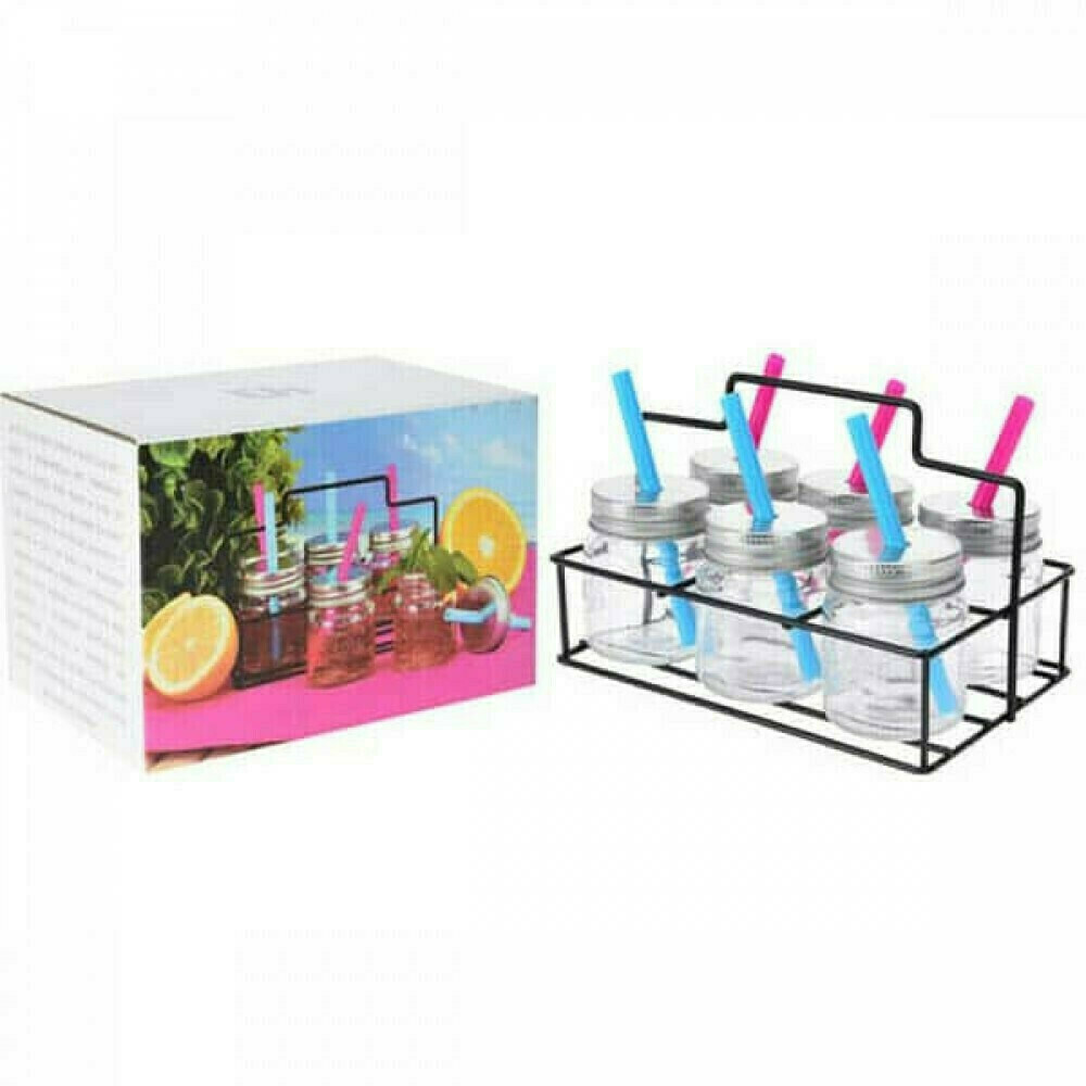 JK Home Decoration Σετ Ποτήρια από Γυαλί με Καλαμάκι 167764 6τμχ ...