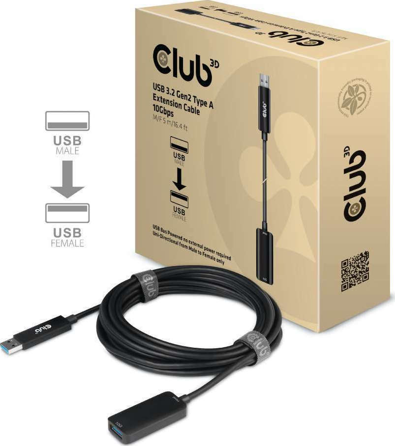 Club3D USB 3.1 Cable USB-A male - USB-A female Μαύρο 5m (CAC-1411 ...