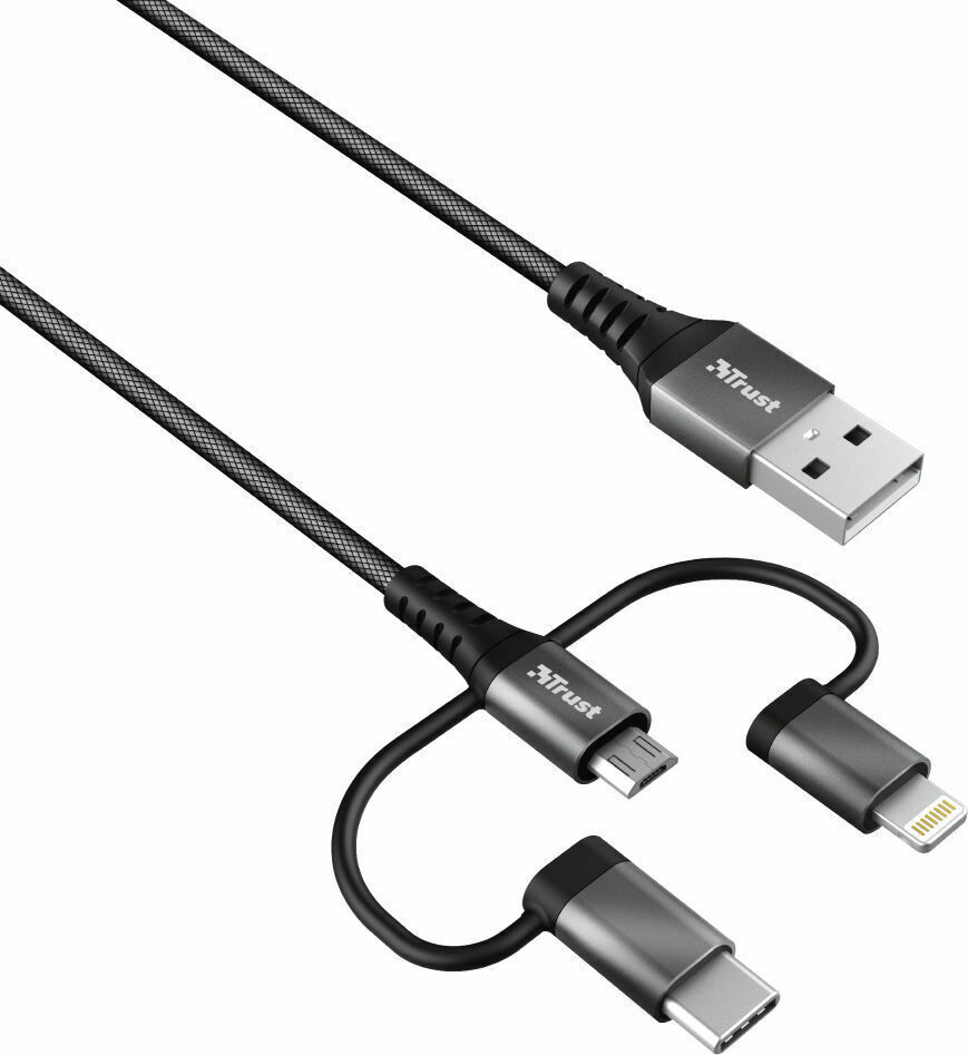 Trust Braided USB to Lightning / Type-C / micro USB Cable Μαύρο 1m ...