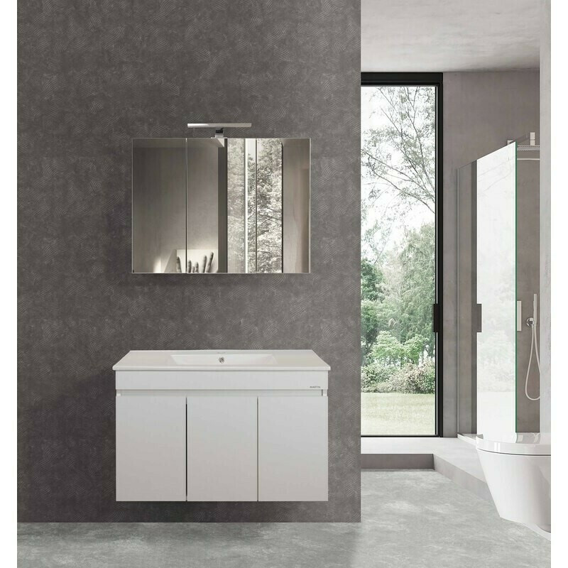 Martin Omega 90 9SOM090WH0W Πάγκος με Νιπτήρα & Καθρέπτη Μελαμίνη ...