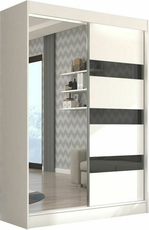 Δίφυλλη Ντουλάπα Ρούχων Συρόμενη Bissom 150 με Καθρέπτη Λευκή ...