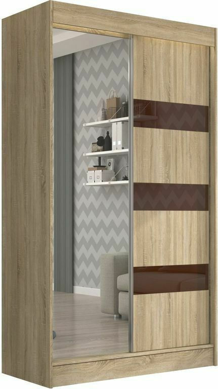 Δίφυλλη Ντουλάπα Ρούχων Συρόμενη Bissom 120 με Καθρέπτη Δρυς / Καφέ ...