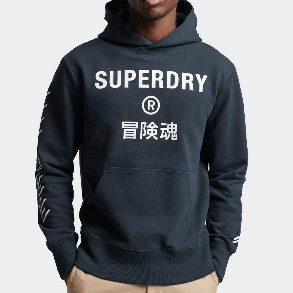 Superdry Code Core Sport Ανδρικό Φούτερ με Κουκούλα και Τσέπες Eclipse ...