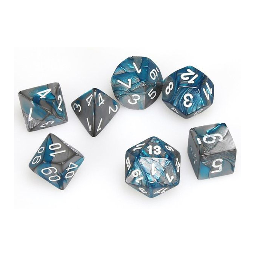 Chessex Gemini Mini-Polyhedral Dice Set Steel-Teal/White 7τμχ | Skroutz.gr