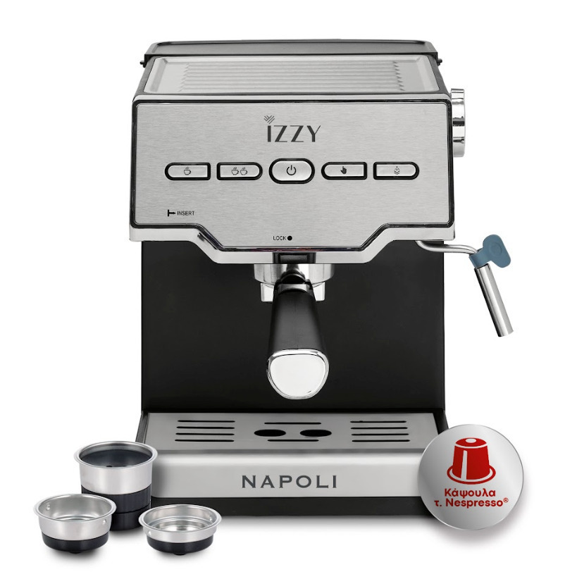 Izzy Napoli IZ-6011 Μηχανή Espresso 1000W Πίεσης 20bar Ασημί | Skroutz.gr