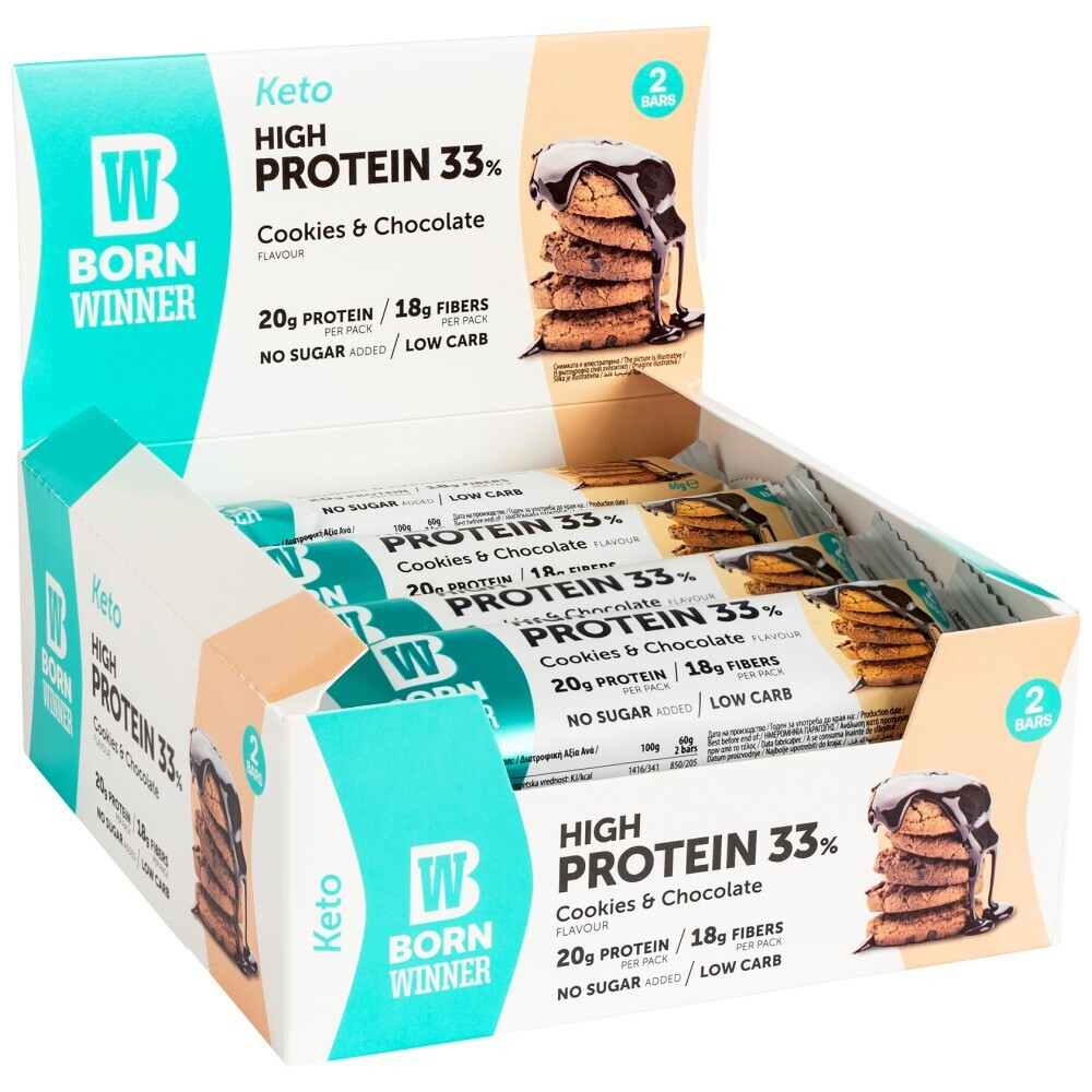 Born Winner Keto High Protein Μπάρες με 33% Πρωτεΐνη & Γεύση Cookies ...