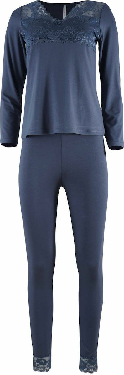 G Secret Χειμερινό Γυναικείο Σετ Πιτζάμας Βαμβακερό Μπλε CH1009-10487 ...