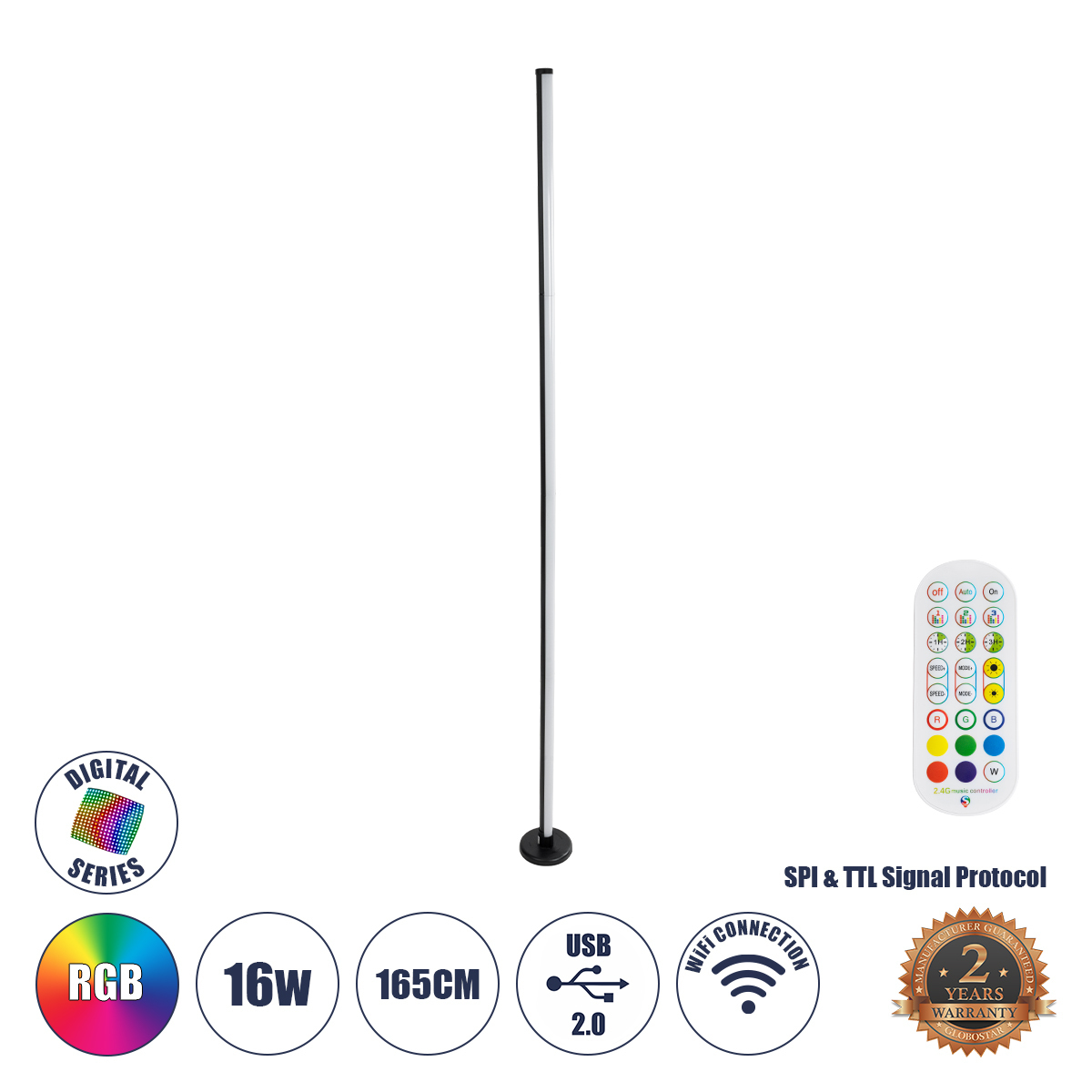 GloboStar Μοντέρνο LED Φωτιστικό Δαπέδου Υ165xΜ3εκ. με RGB Φως σε Μαύρο Χρώμα 90764 | Skroutz.gr