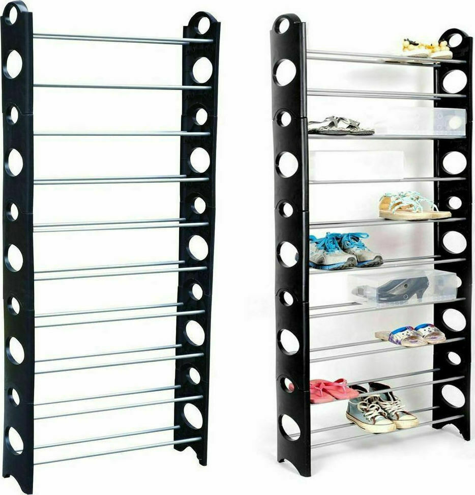 Μεταλλική Παπουτσοθήκη με 10 Ράφια Μαύρη 65x26x156cm | Skroutz.gr