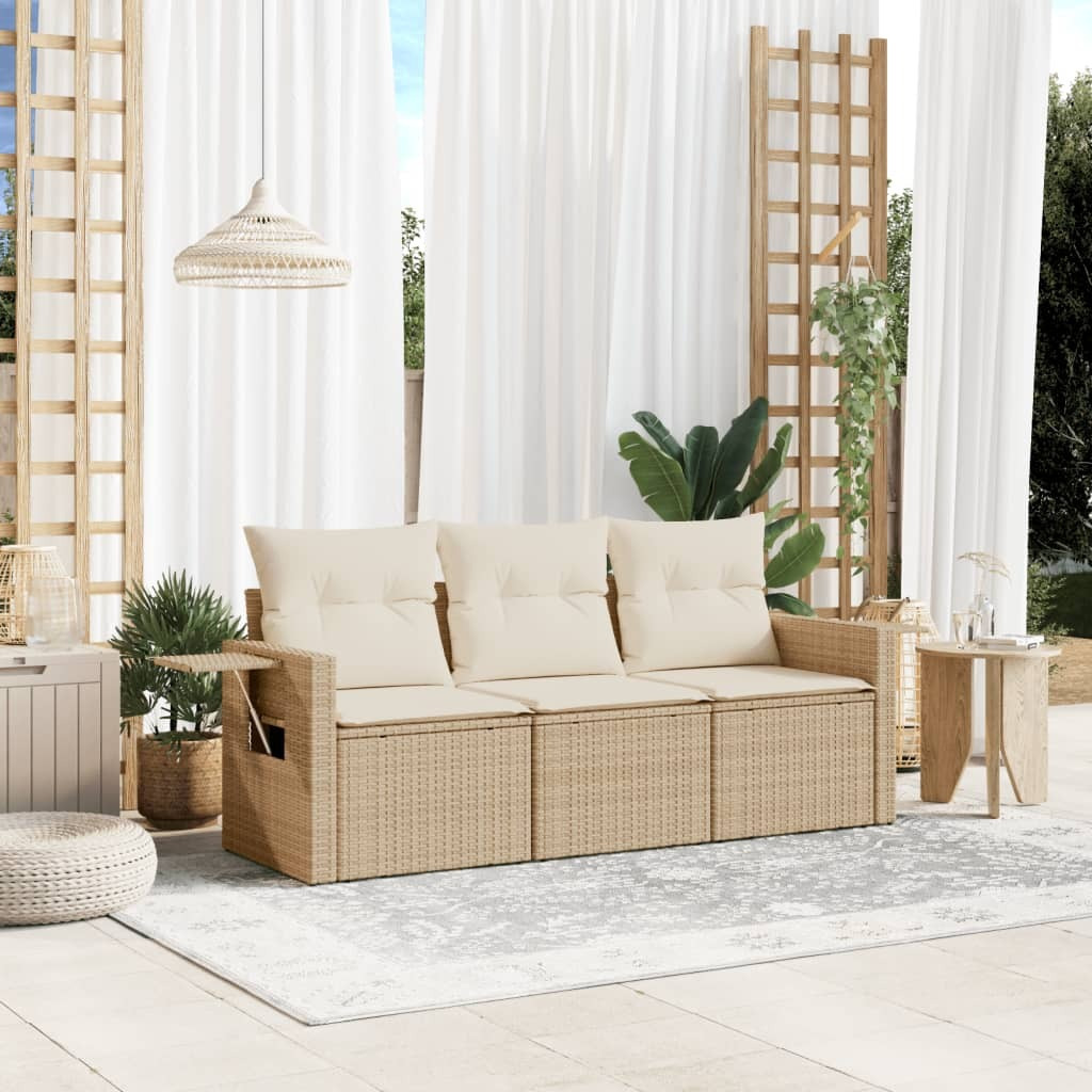 Τριθέσιος Καναπές Εξωτερικού Χώρου Rattan με Μπαούλο και Μαξιλάρια ...