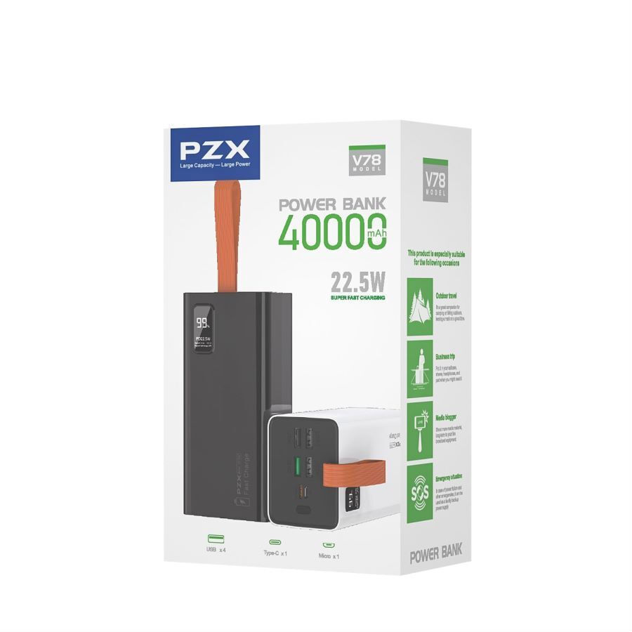 PZX V78 Power Bank 40000mAh 22.5W με 4 Θύρες USB-A και Θύρα USB-C Μαύρο ...