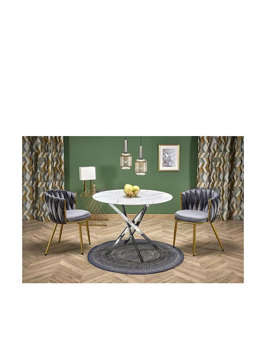 Raymond 2 Στρογγυλό Τραπέζι Τραπεζαρίας White Marble / Silver 100x100x73εκ. 60-28558 | Skroutz.gr