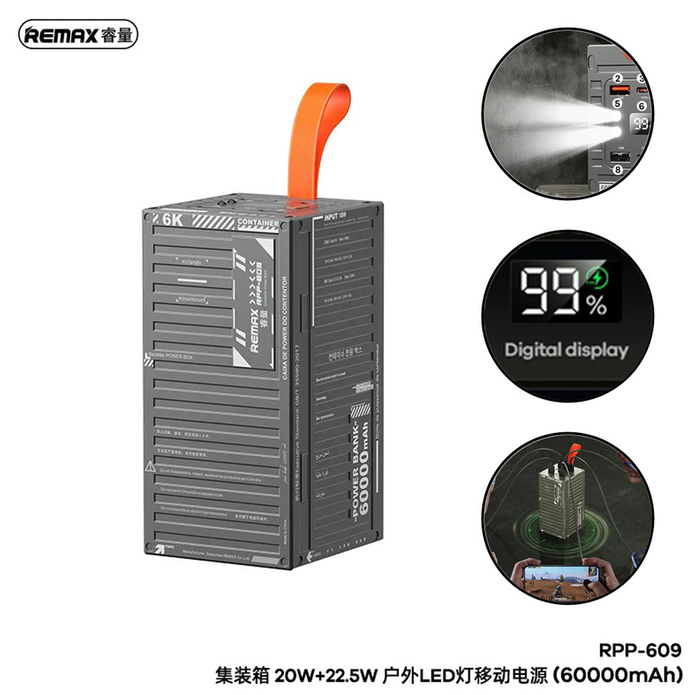 Remax RPP-609 Power Bank 60000mAh 22.5W με 4 Θύρες USB-A και Θύρα USB-C Power Delivery Πράσινο ...