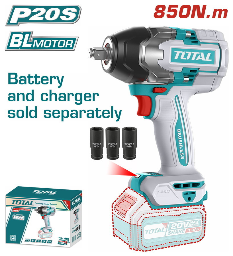 Total TIWLI-20851 Brushless Μπουλονόκλειδο Μπαταρίας 20V Solo με ...