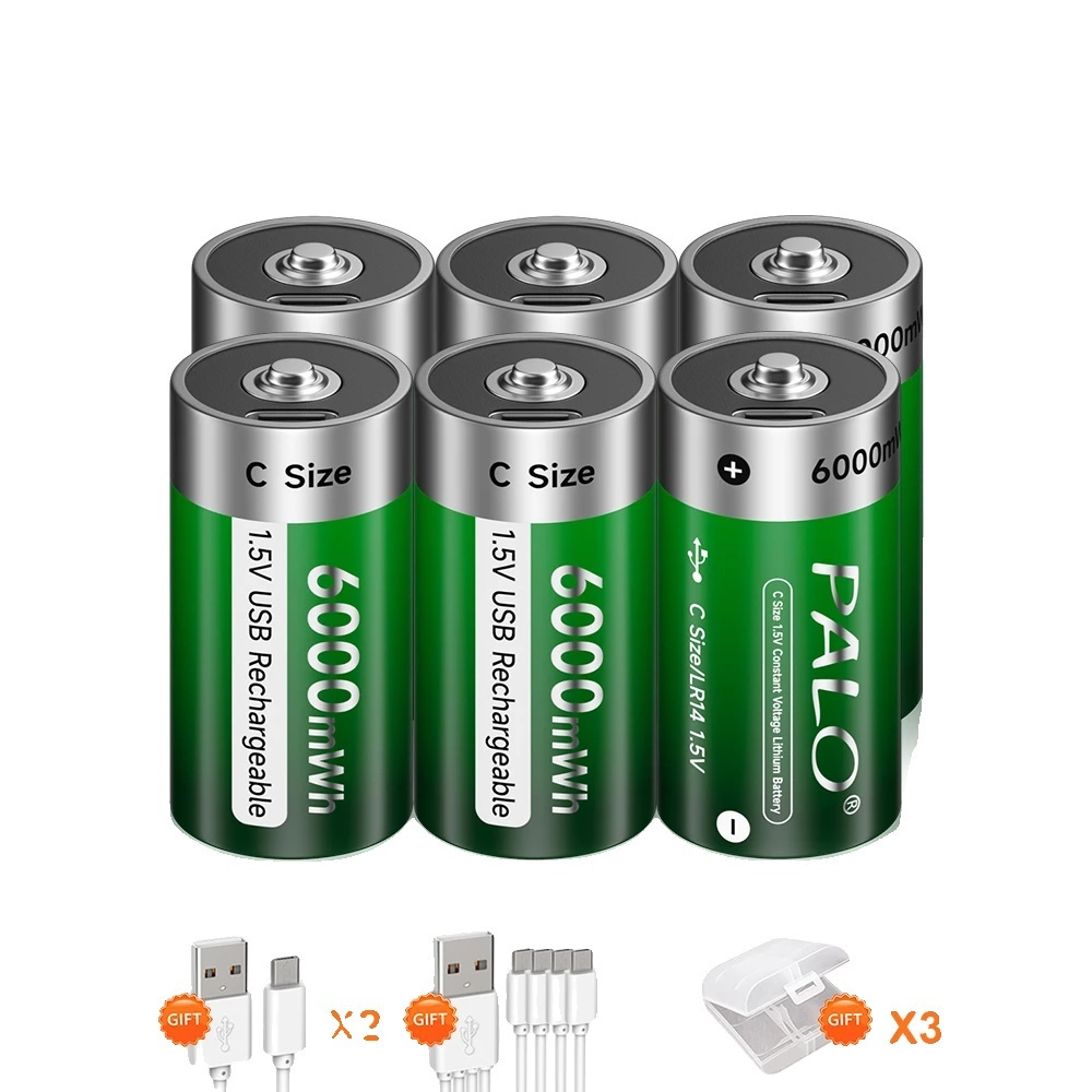 Rechargeable C Size Batteries 1.5v 6000mwh Usb-c Charging Long Lasting 6pcs Battery | Skroutz.gr