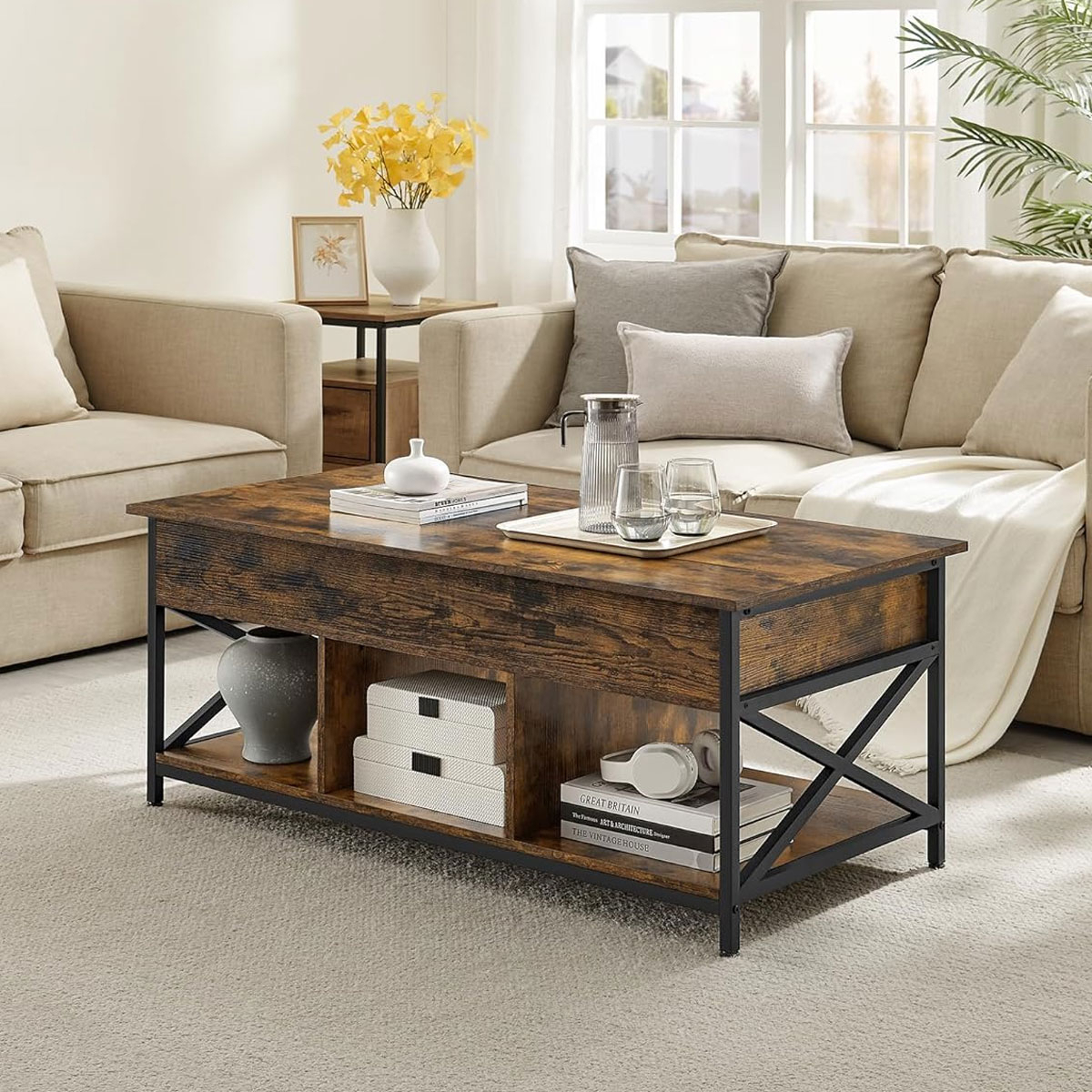 Ορθογώνιο Τραπεζάκι Σαλονιού Ξύλινο με Σερβιτόρο Καφέ LCT215K01 ...