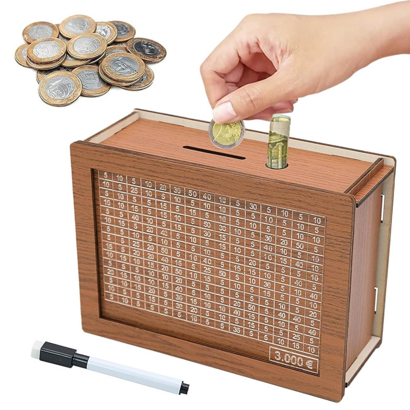 Kakeibo Box Γιαπωνέζικος Κουμπαράς Ξύλινος Ρετρό Αποταμίευση 3000€ Καφέ ...