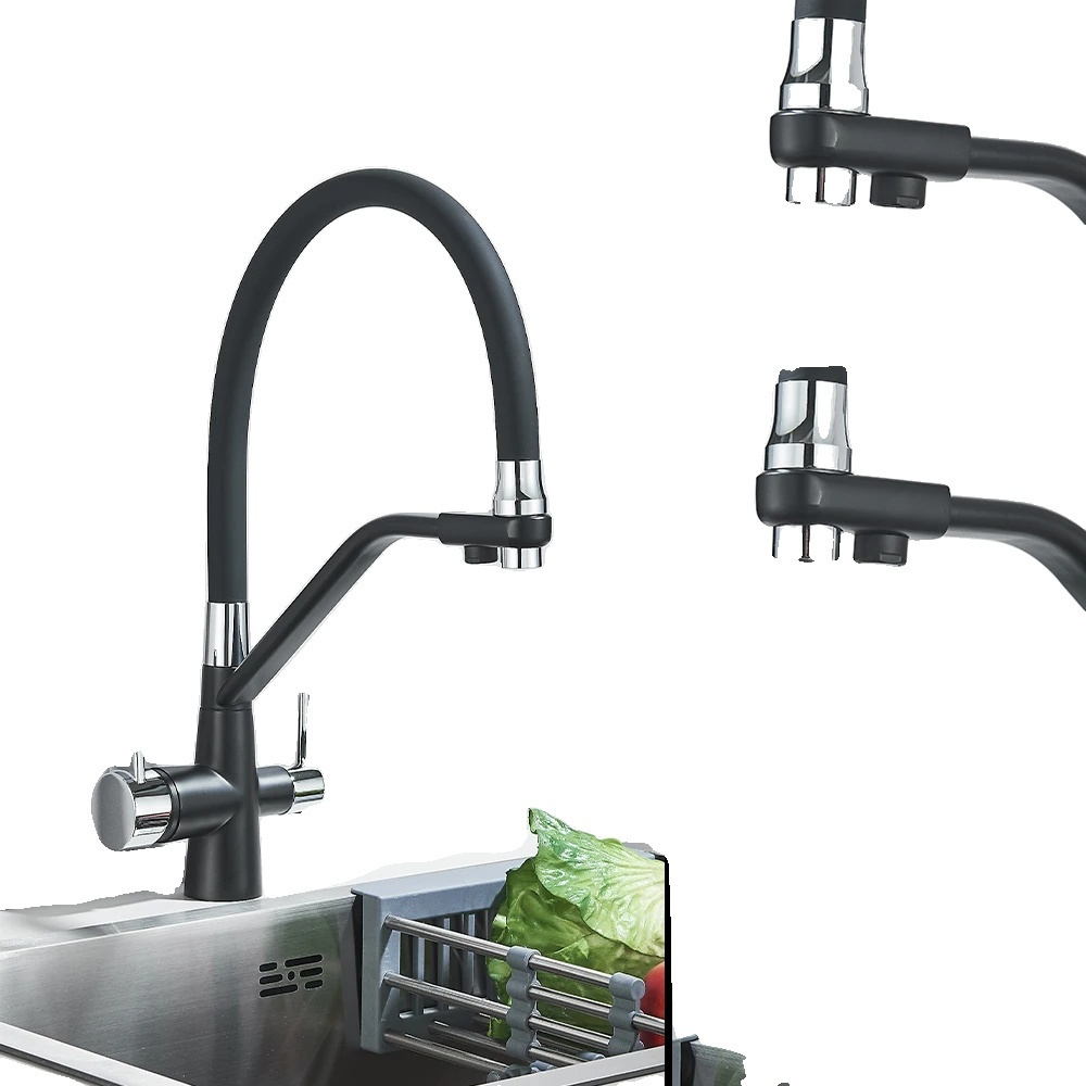 Sink Faucet 360° Rotation Dual Handle Brushed Brass Finish Μπαταρία ...