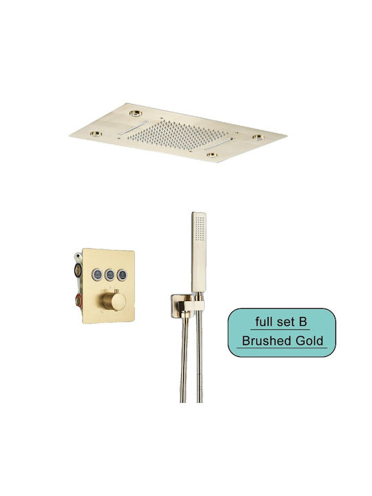 Embedded Ceiling Shower Set Rainfall Shower Head Led Light Feature Wall ...