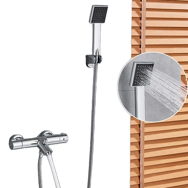 Bathroom Thermostatic Faucet Dual Handle Control Chrome Finish Contemporary Style Full Set ...