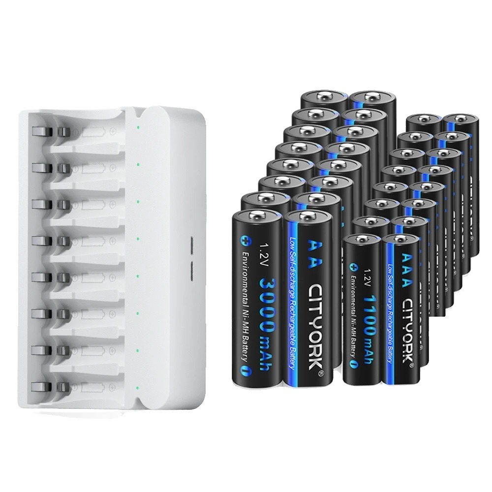 Cityork USB Φορτιστής 8 Μπαταριών Ni-MH Μεγέθους AA/AAA Σετ με 16AA ...