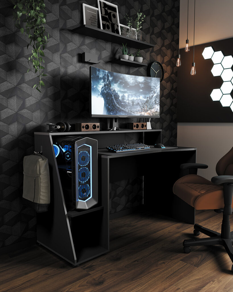 Γραφείο Gaming Access Ξύλινο Γκρι / Μαύρο 138x67x94εκ. 0111.CB63 ...