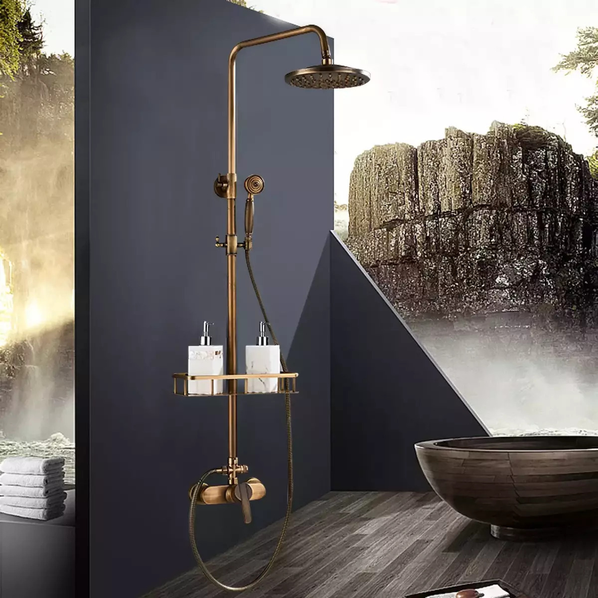 Vintage Shower Set 360° Rotatable Top Shower Dual Water Outlet Modes ...