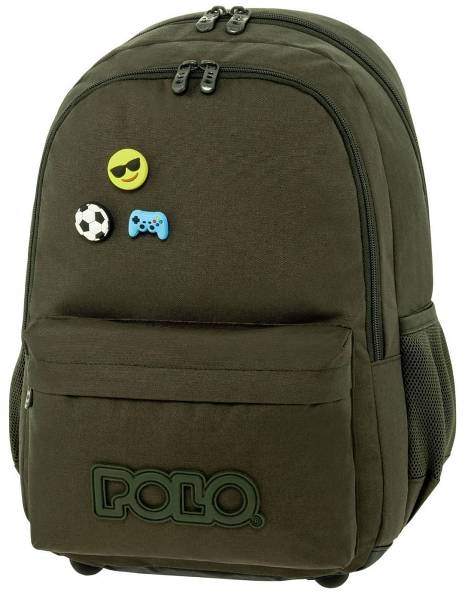 Polo Pins Σχολική Τσάντα Πλάτης Γυμνασίου - Λυκείου Κυπαρισσί με Θήκη για Παγούρι 20lt 9-01-059 ...