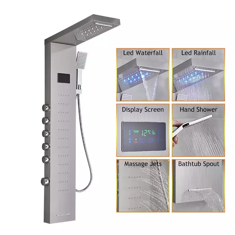 Bathroom Shower Panel Led Waterfall Digital Temperature Display Massage ...