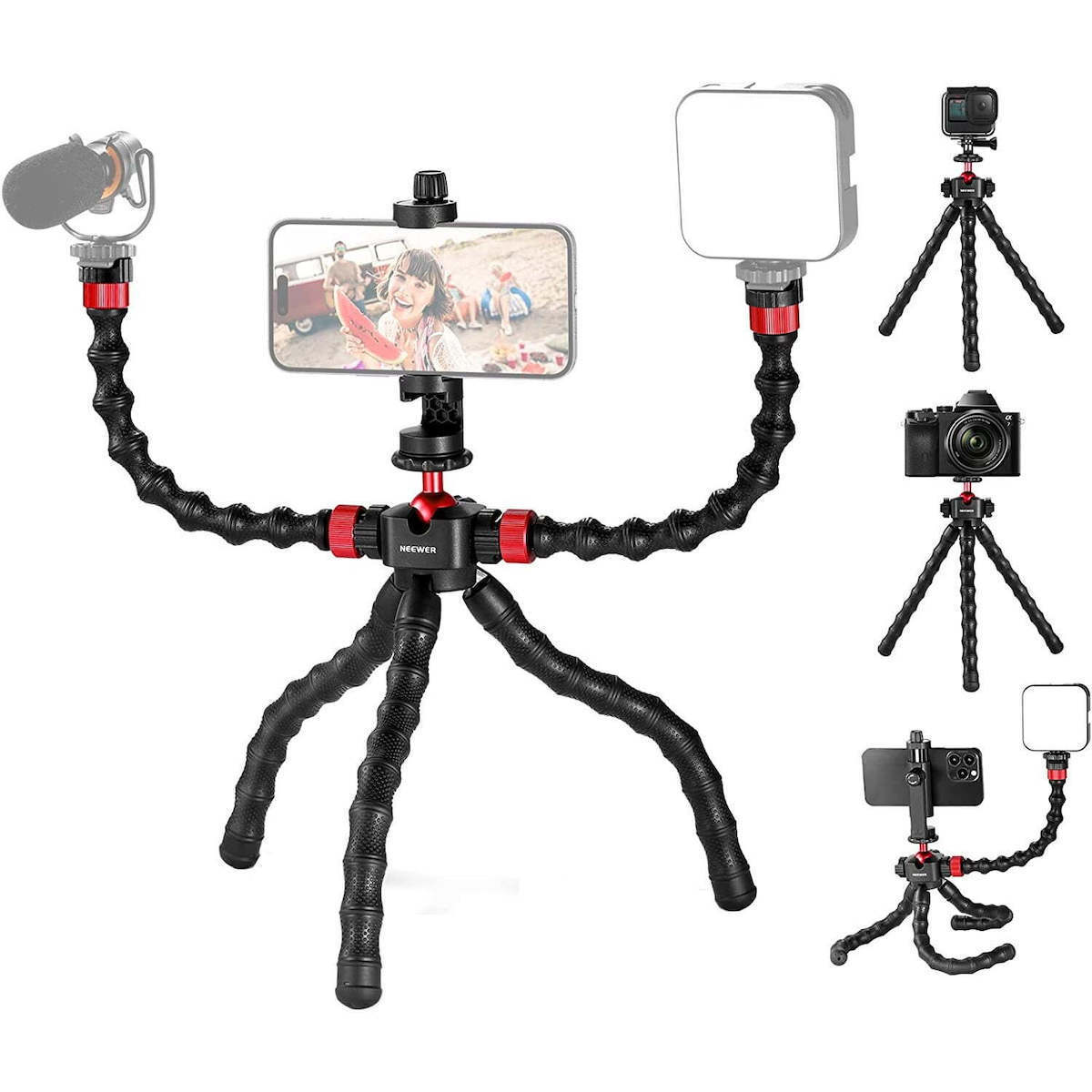 Flexible Tripod 2 Detachable Arms Cold Shoe Mount Remote Control Ball ...