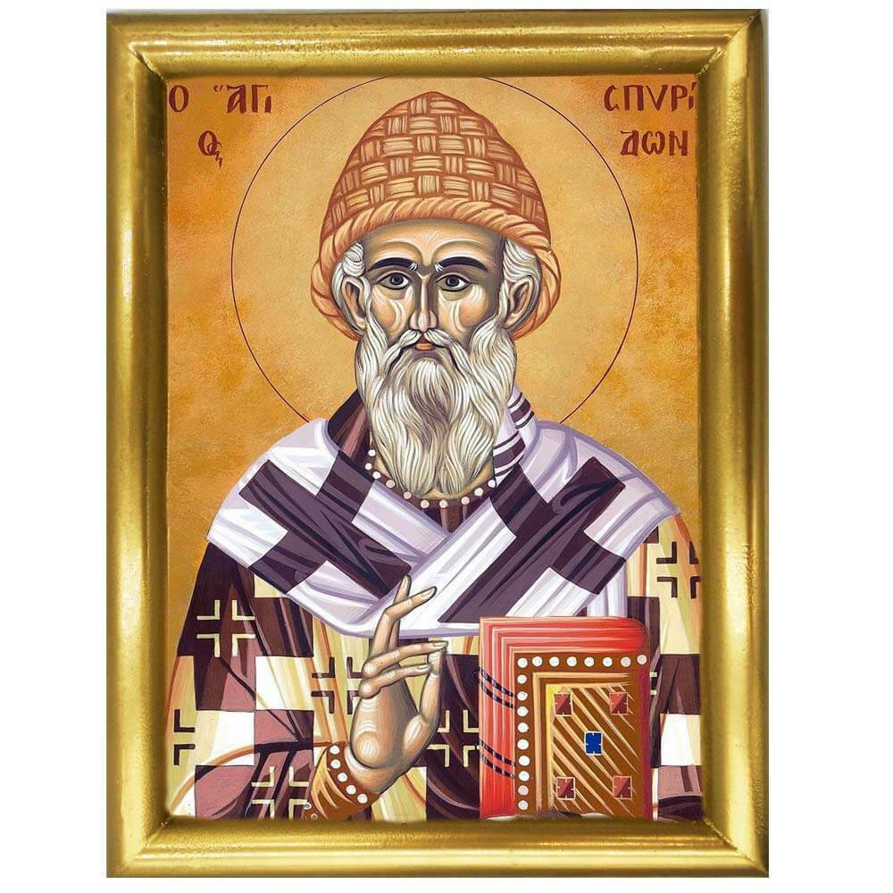 Άγιος Σπυρίδων Ξύλινη Εικόνα Πολυτελείας Επίχρυση Λάκα 22cm | Skroutz.gr