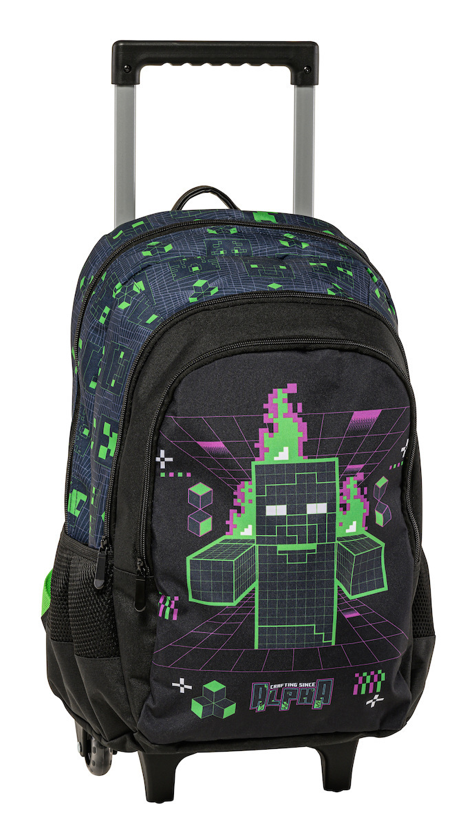 Minecraft Minecraft Matrix Σχολική Τσάντα Τρόλεϊ Δημοτικού Μαύρη με Θήκη για Παγούρι | Skroutz.gr