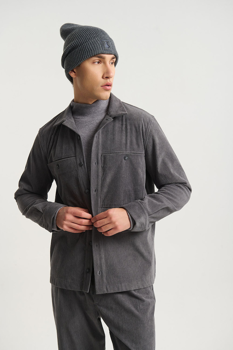 P/Coc Overshirt Μακρυμάνικo Κοτλέ Πουκάμισο σε Κανονική Γραμμή Γκρι 2135 | Skroutz.gr