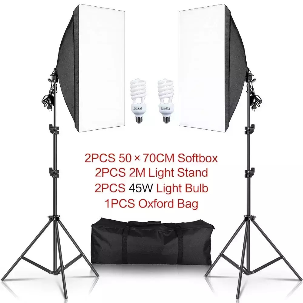 Softbox Lighting Kit Adjustable Light Stand Portable Carrying Bag 45w ...